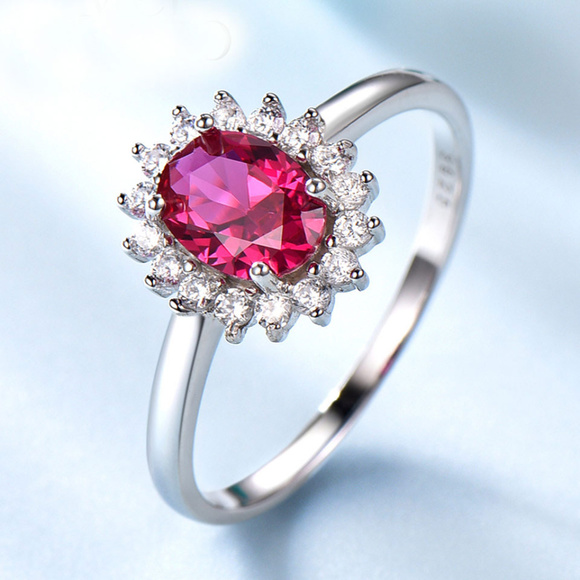 Penfine | Jewelry | Art Deco Halo Ruby Engagement Ring Micro Pave Ring ...